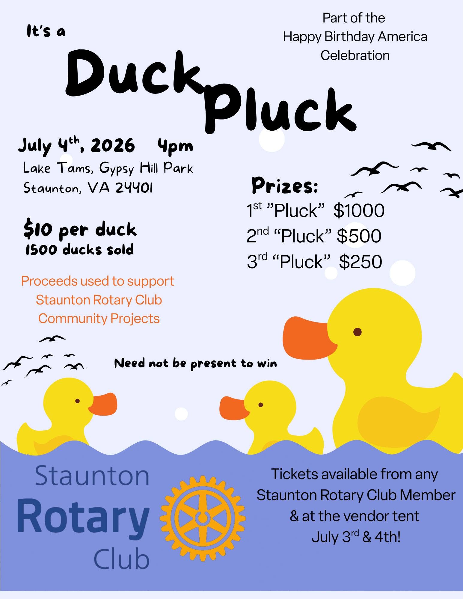 Staunton Rotary Duck Pluck At Happy Birthday America 2026 | Visit Staunton